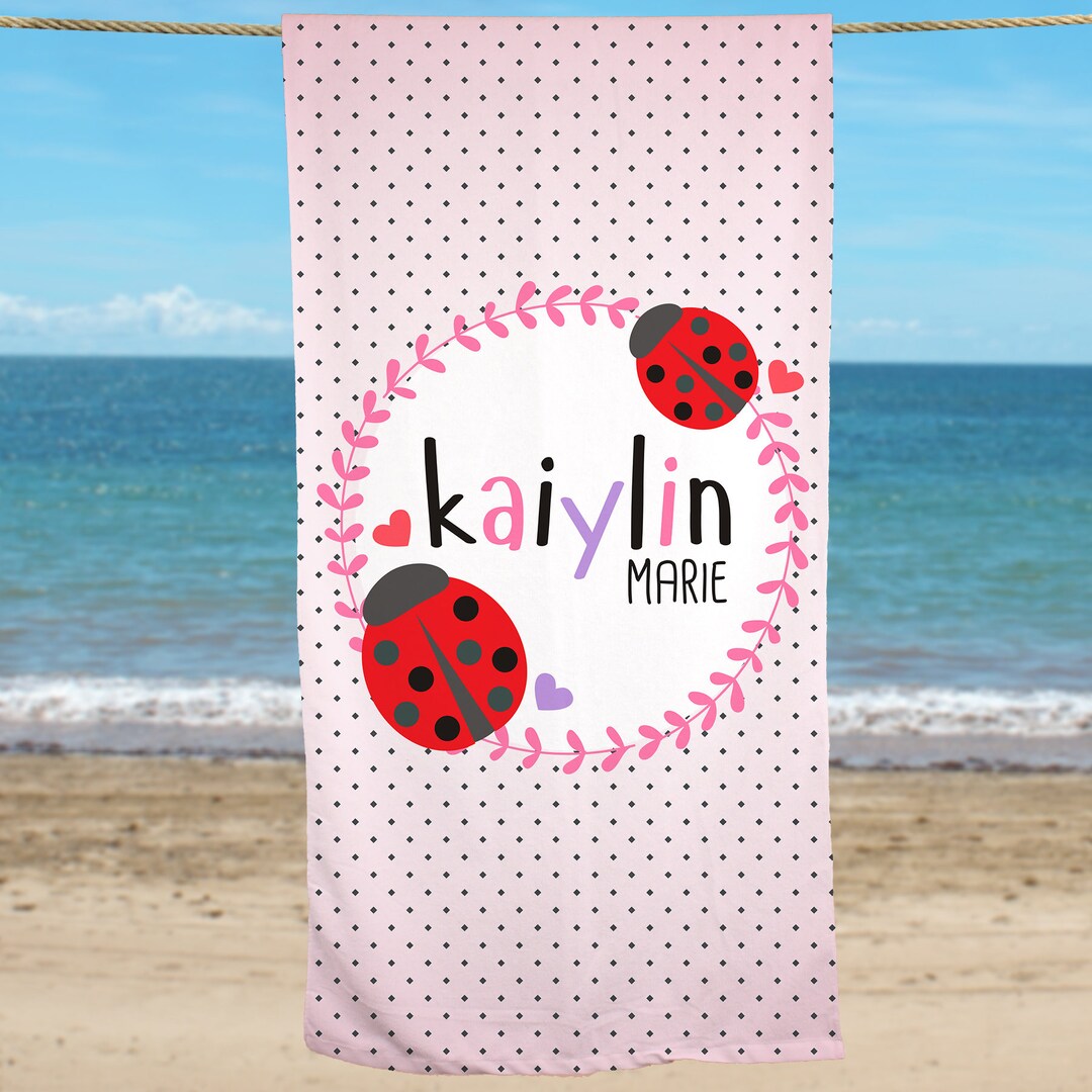 Ladybug Personalized Beach Towel, Custom Pool Towel. Kids Beach Towel ...
