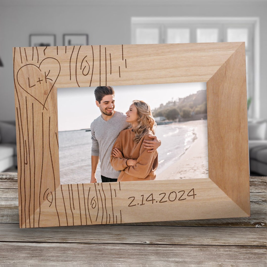Engraved Picture Frame, Personalized Valetines Frame, Tree Carving ...