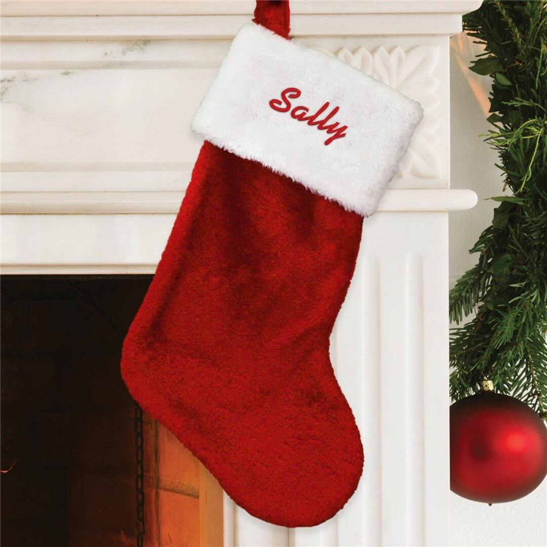 Embroidered Stocking, Red Christmas Stocking, Plush Christmas Stockings ...