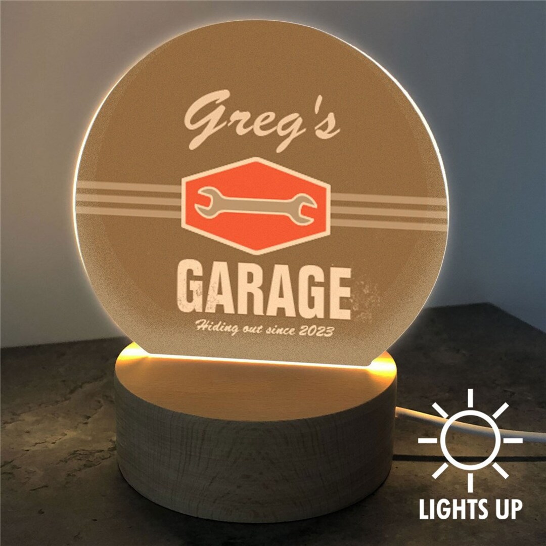 Personalized My Garage Round Light up LED Sign, Round Custom LED Sign ...