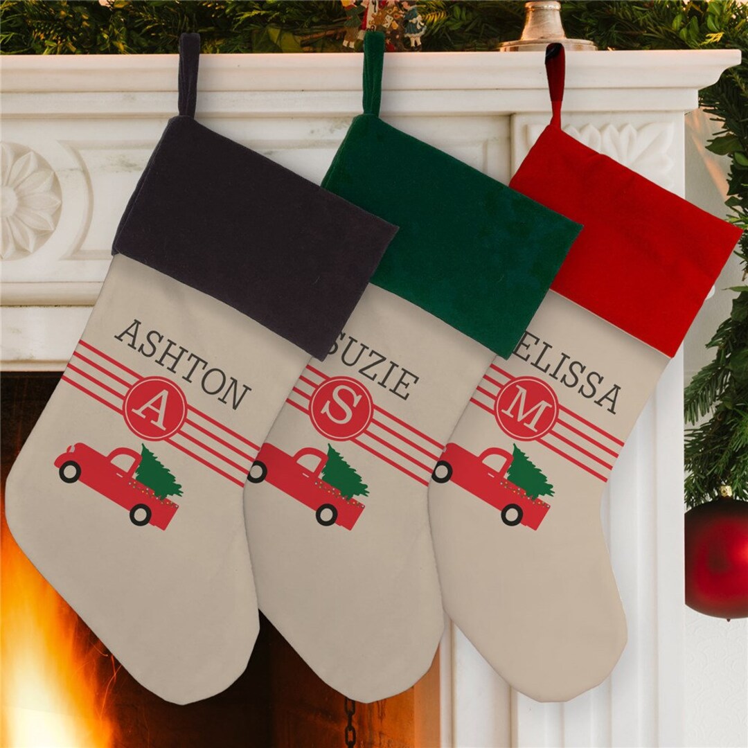 Red Christmas Truck Personalized Stocking, Christmas Stocking ...