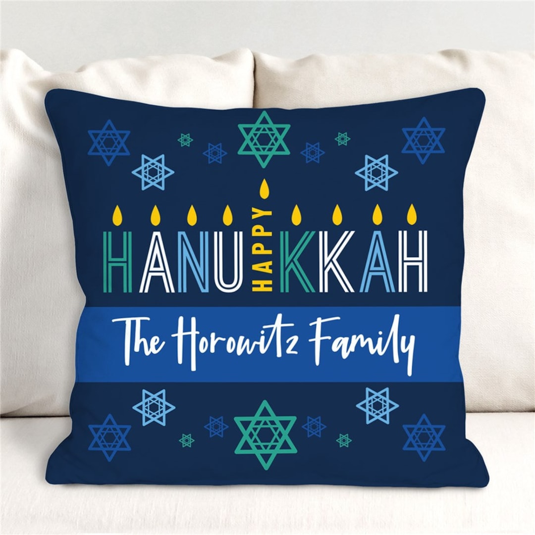 Personalized Menorah Happy Hanukkah Throw Pillow, Customized Couch ...