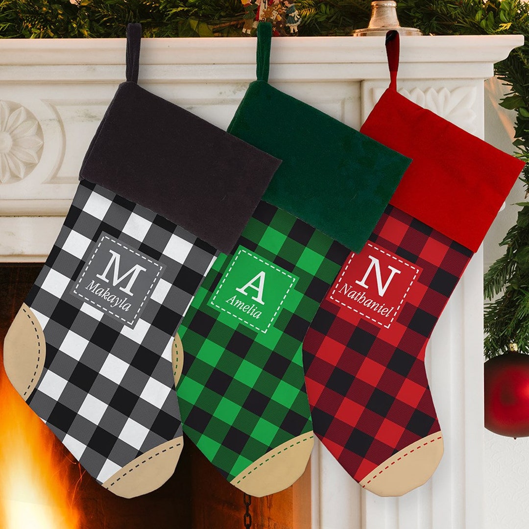 Personalized Plaid Christmas Stocking, Personalized Stocking, Christmas ...