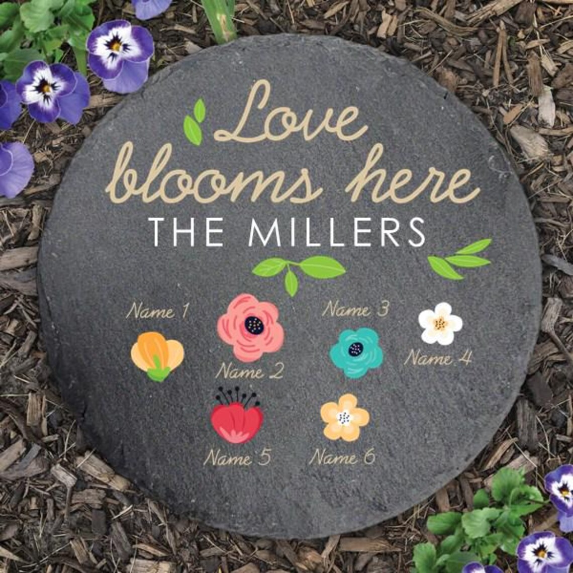Personalized Garden Stone, Love Blooms Here Slate Stone, Flower Garden ...