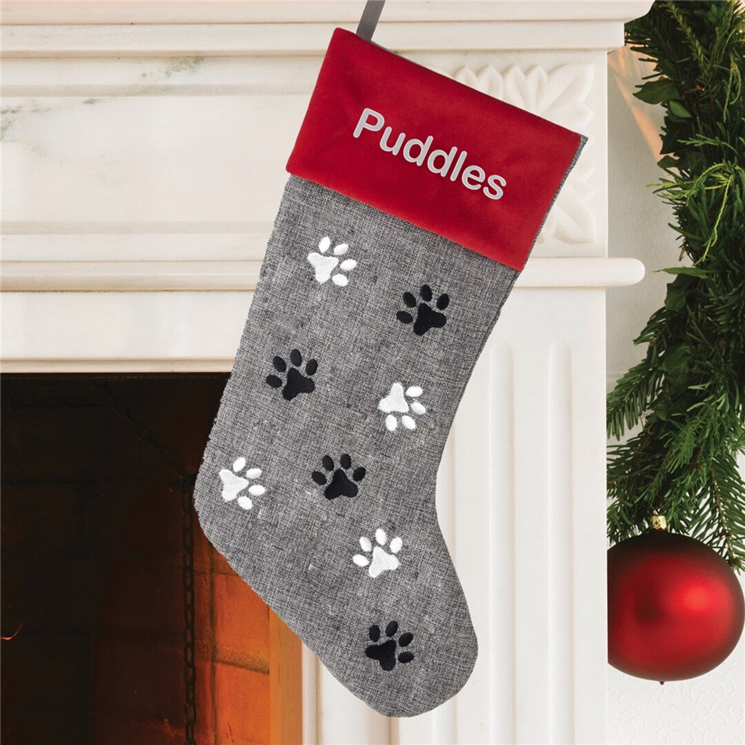 Paw Prints Personalized Stocking, Personalized Stocking, Christmas ...