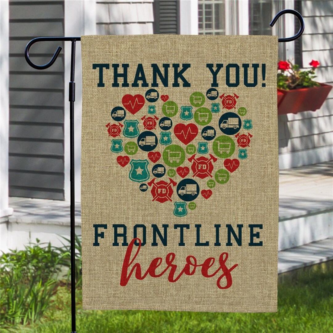 Front Line Heroes Heart Burlap Garden Flag, Front Line Worker ...