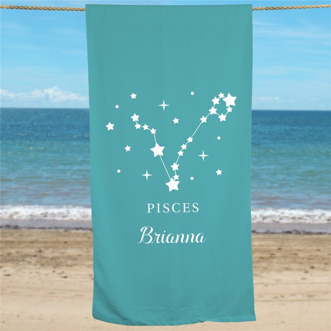 Zodiac Star Signs Personalized Beach Towel, Zodiac Gift, Pisces ...