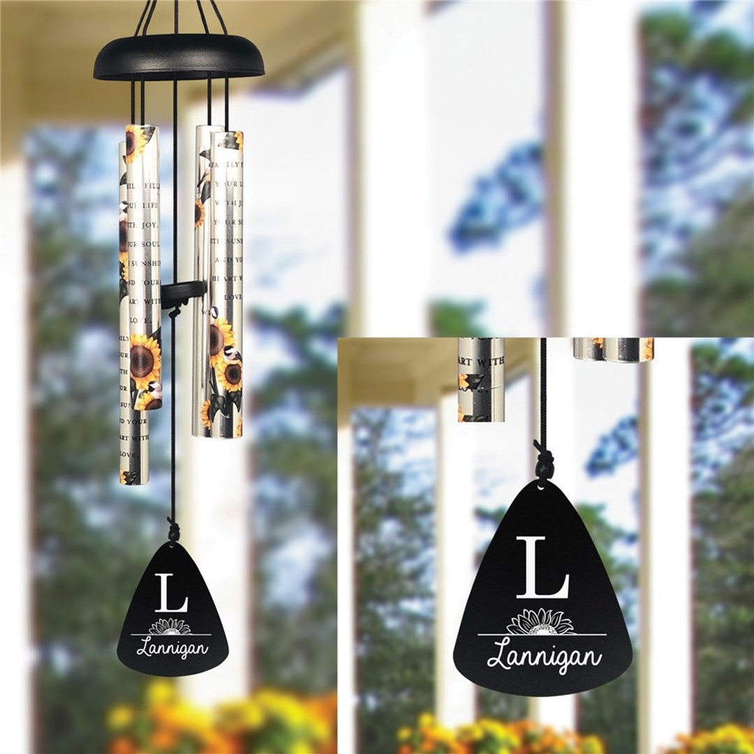 Engraved Initial & Name Sunflower Wind Chime, Personalized Wind Chimes ...