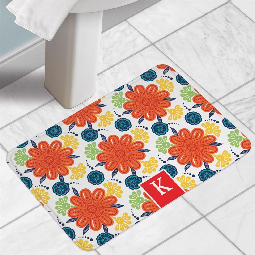 Colorful Flowers Personalized Bath Mat, Floral Pattern Bath Mat ...