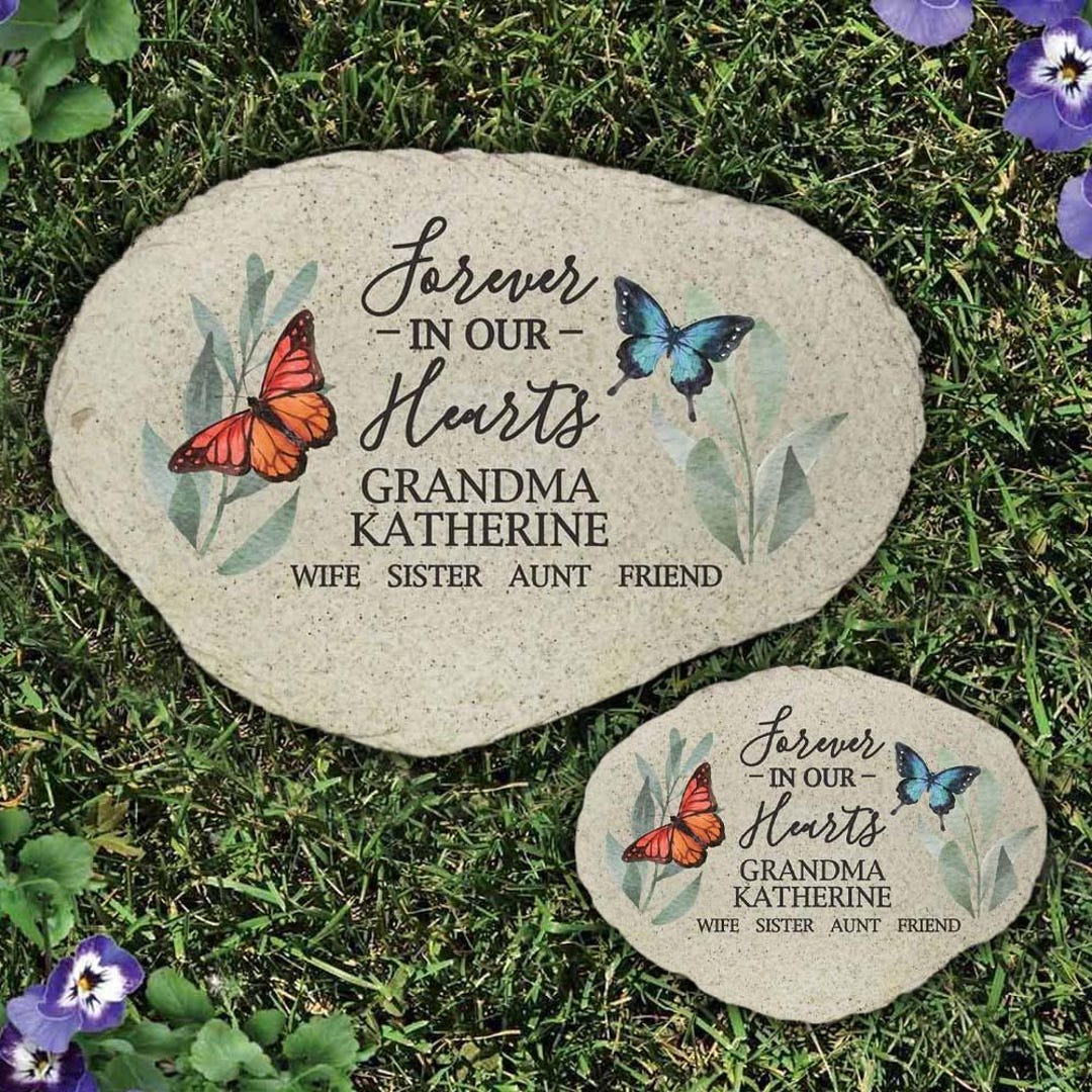 Butterflies Forever in Our Hearts Personalized Memorial Garden Stone ...