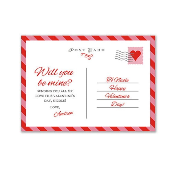 Personalized Valentine Postcard Personalized Couples Gift | Etsy