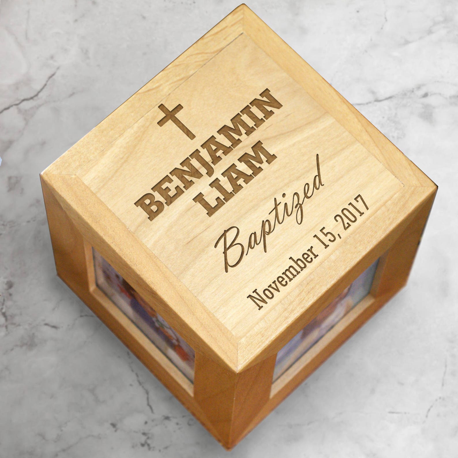 Engraved Baby Baptism Photo Cube, Baby Gift, Engraved, Baby Photo ...