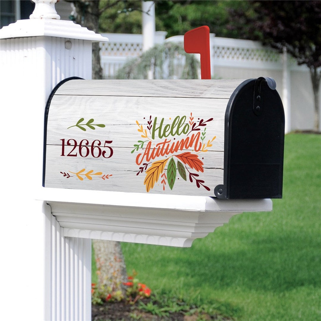 Personalized Hello Autumn Mailbox Cover, Outdoor Fall Decor, Mailbox ...