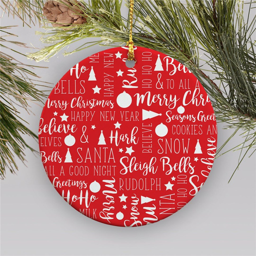 Christmas Word Art Ceramic Holiday Ornament, Christmas Ornament ...