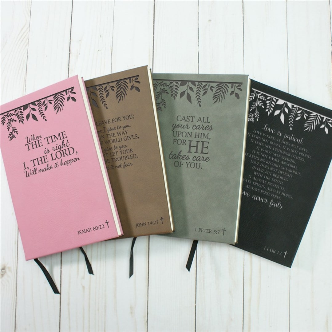 Engraved Bible Verses With Vines Leather Journal, Bible Quote, Prayer ...