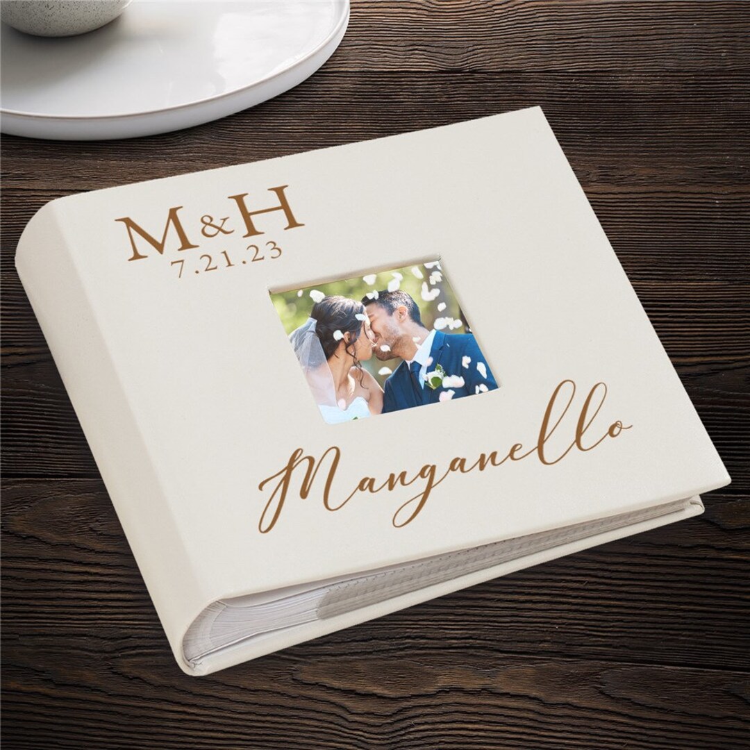 Wedding Album, Engraved Initials & Last Name Leatherette Photo Album ...