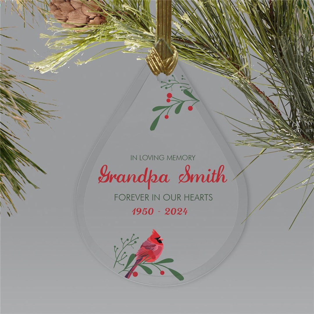 Personalized in Loving Memory Cardinal Tear Drop Glass Ornament ...