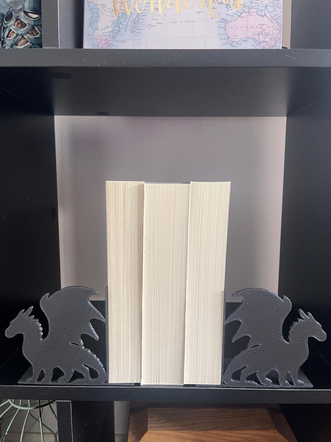 Dragon Silhouette Bookends, 3D Printed Fantasy Decor, Romantasy ...