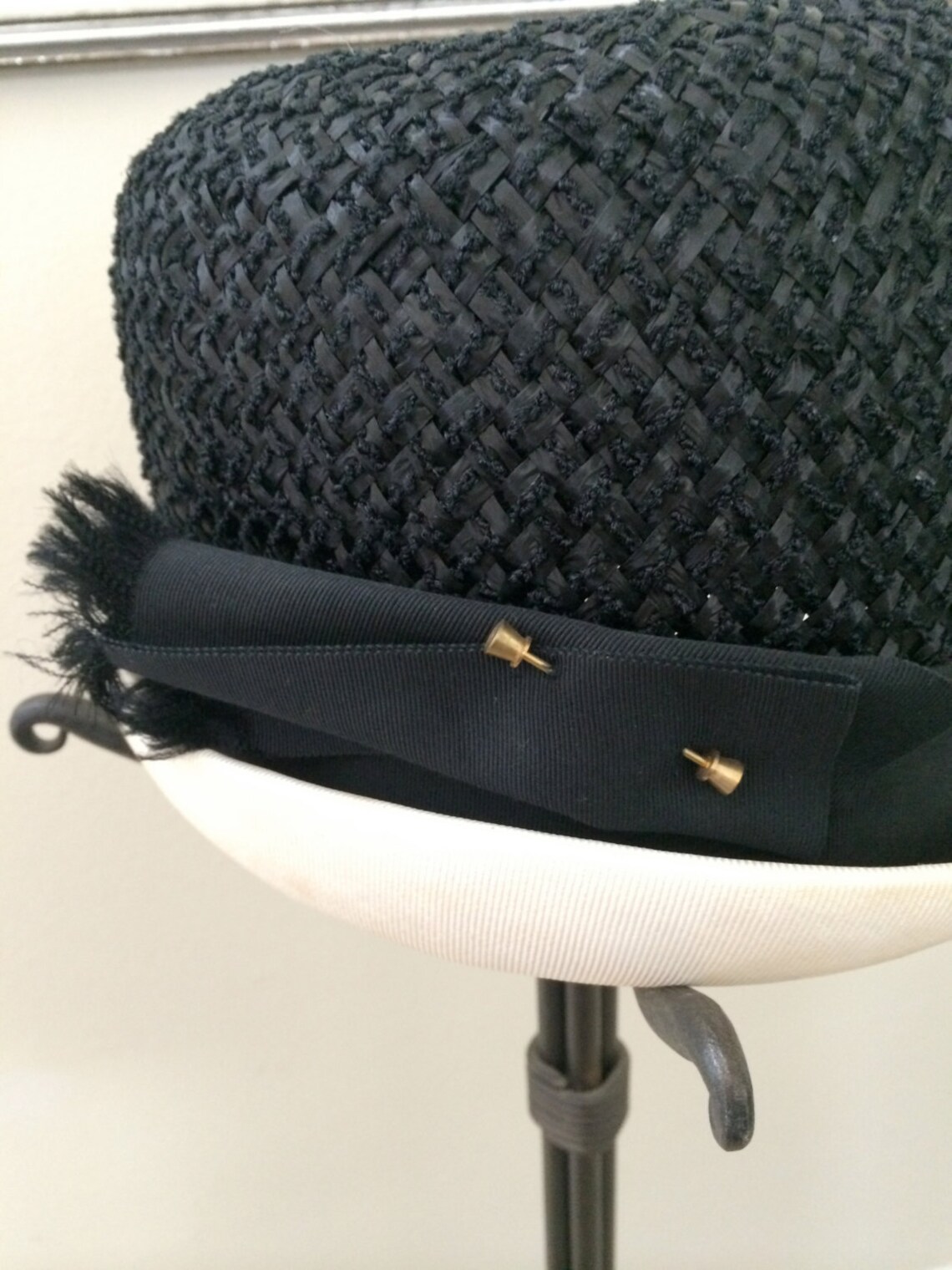 Black and White Straw Hat With Gold Print Accent - Etsy