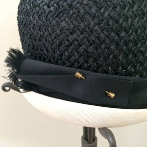 Black and White Straw Hat With Gold Print Accent - Etsy