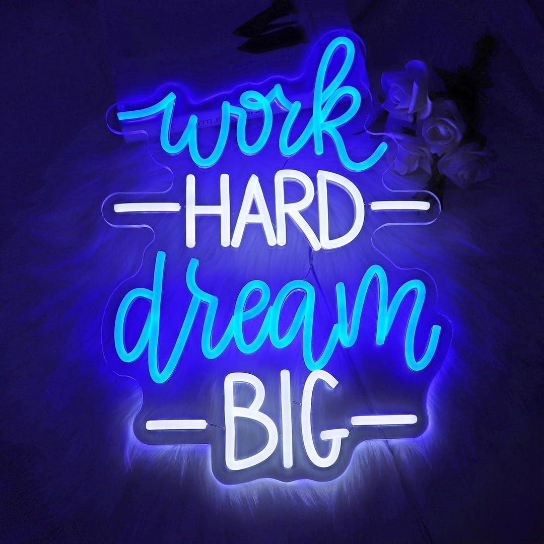 Custom Work Hard Dream Big Neon Sign – Motivational LED Decor - Etsy
