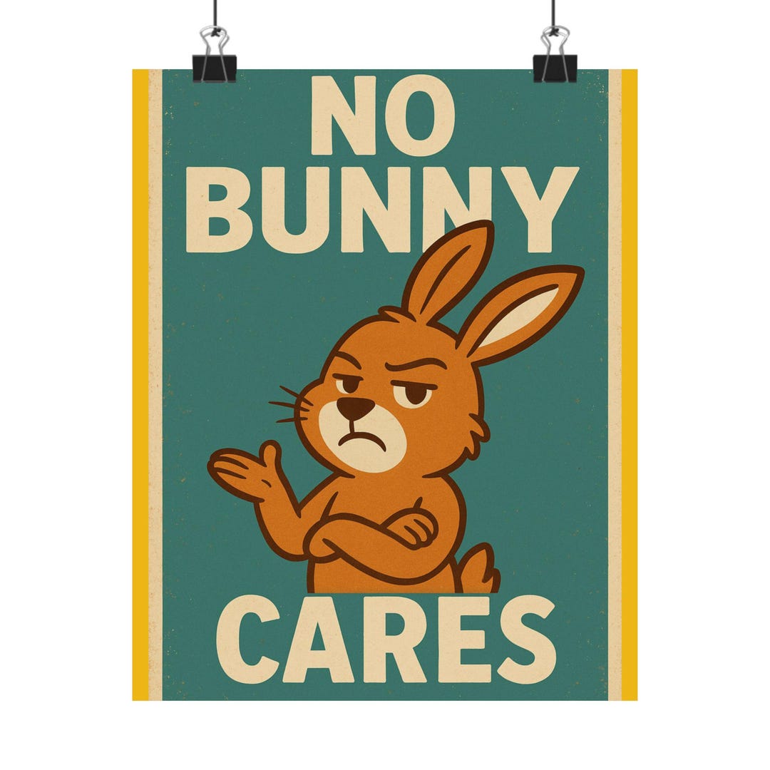 Matte Vertical Posters, 'no Bunny Cares', Funny Rabbit Pun, Limited ...