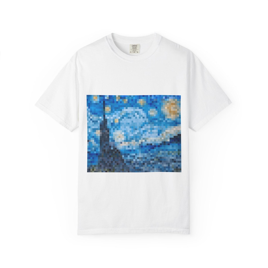 Pixelated Art T-shirt, Starry Night Tee, Humor Tee, Gift for Friends ...