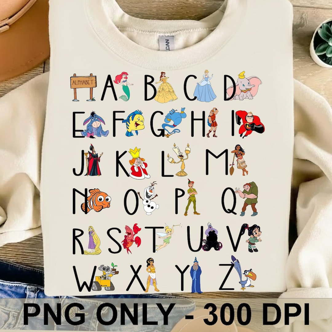 Disney Alphabet Characters From A to Z Png, Disney Teacher Png, Teacher ...
