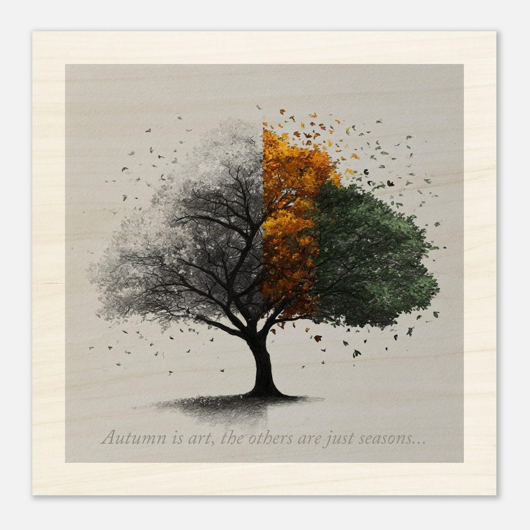 Charcoal Draft Tree Wood Print – Four Seasons Art, Sustainable Birch ...