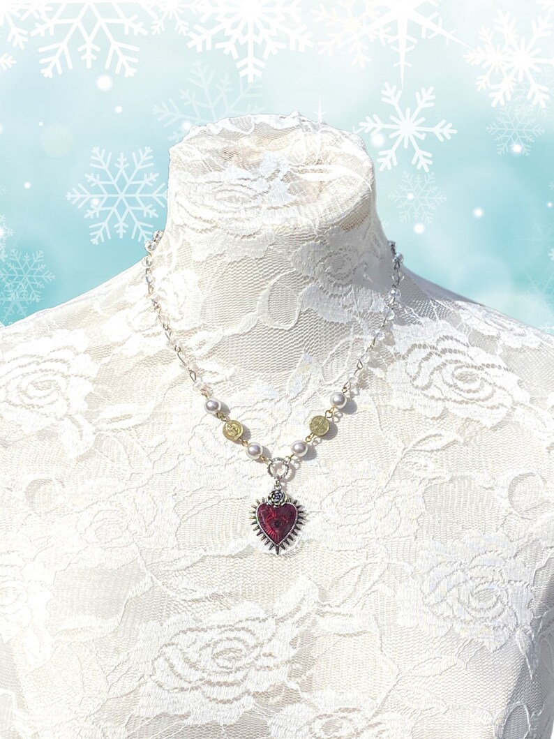 Sacred Heart Pearl Rosary Y Necklace.catholic Rosary Style Red - Etsy