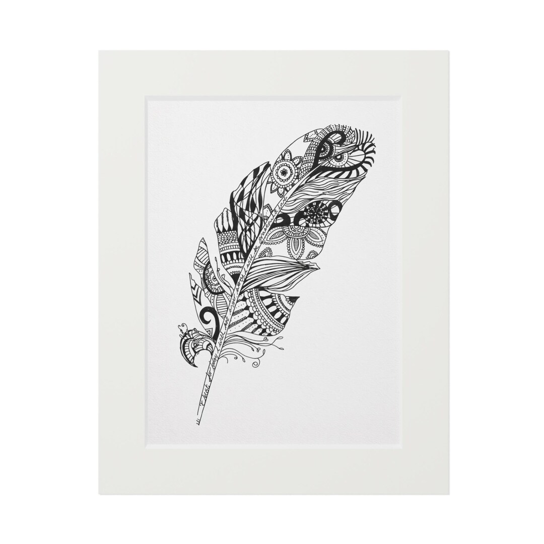 Black and White Feather Illustration | Fine Art Print, 11×14 or 16x20 ...