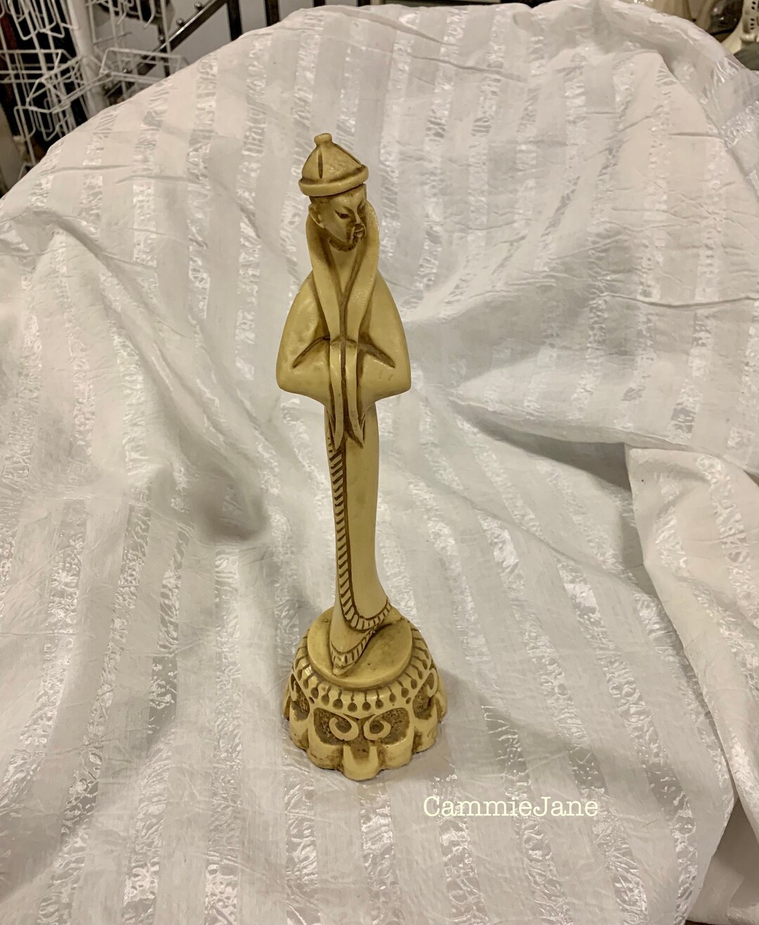 Vintage Tall Skinny Chinese Man Resin Bone Color Figurine Statue by the ...