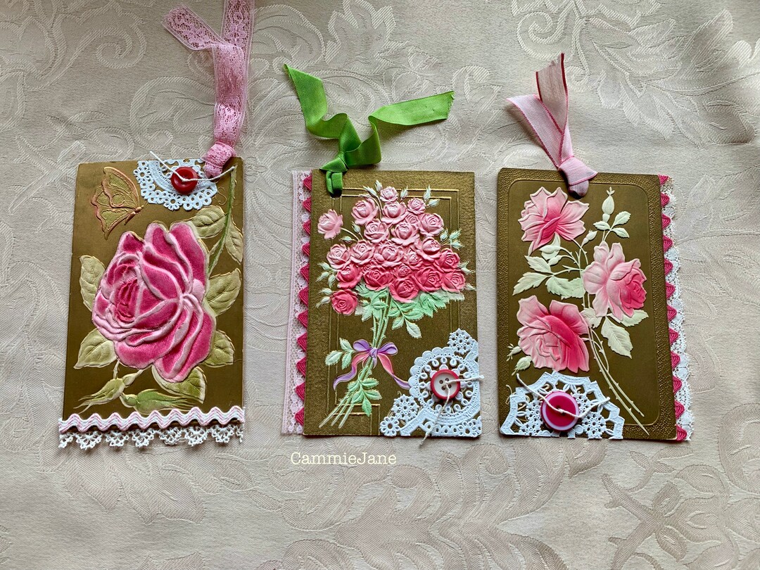 Trio of Altered Antique Postcards, Junk Journal Tags, Gift Tags, Mixed ...