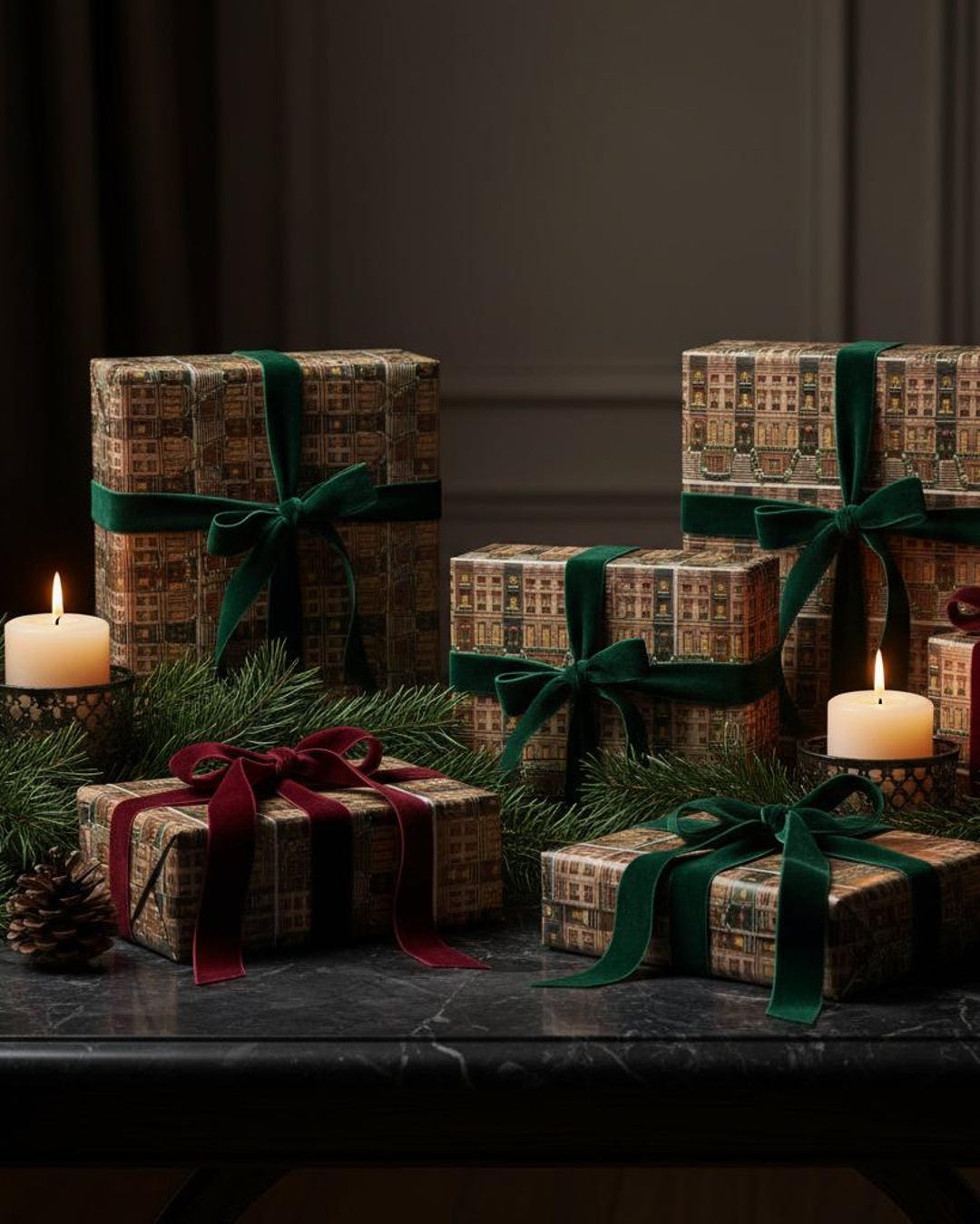 NYC Brownstone Christmas Wrapping Paper: Vintage Holiday Row House Gift ...