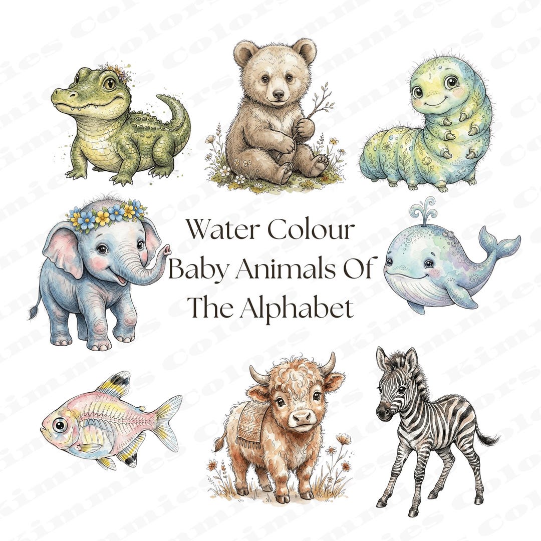 Watercolor Baby Animals Alphabet Clipart, A to Z Alphabet Animals PNG ...