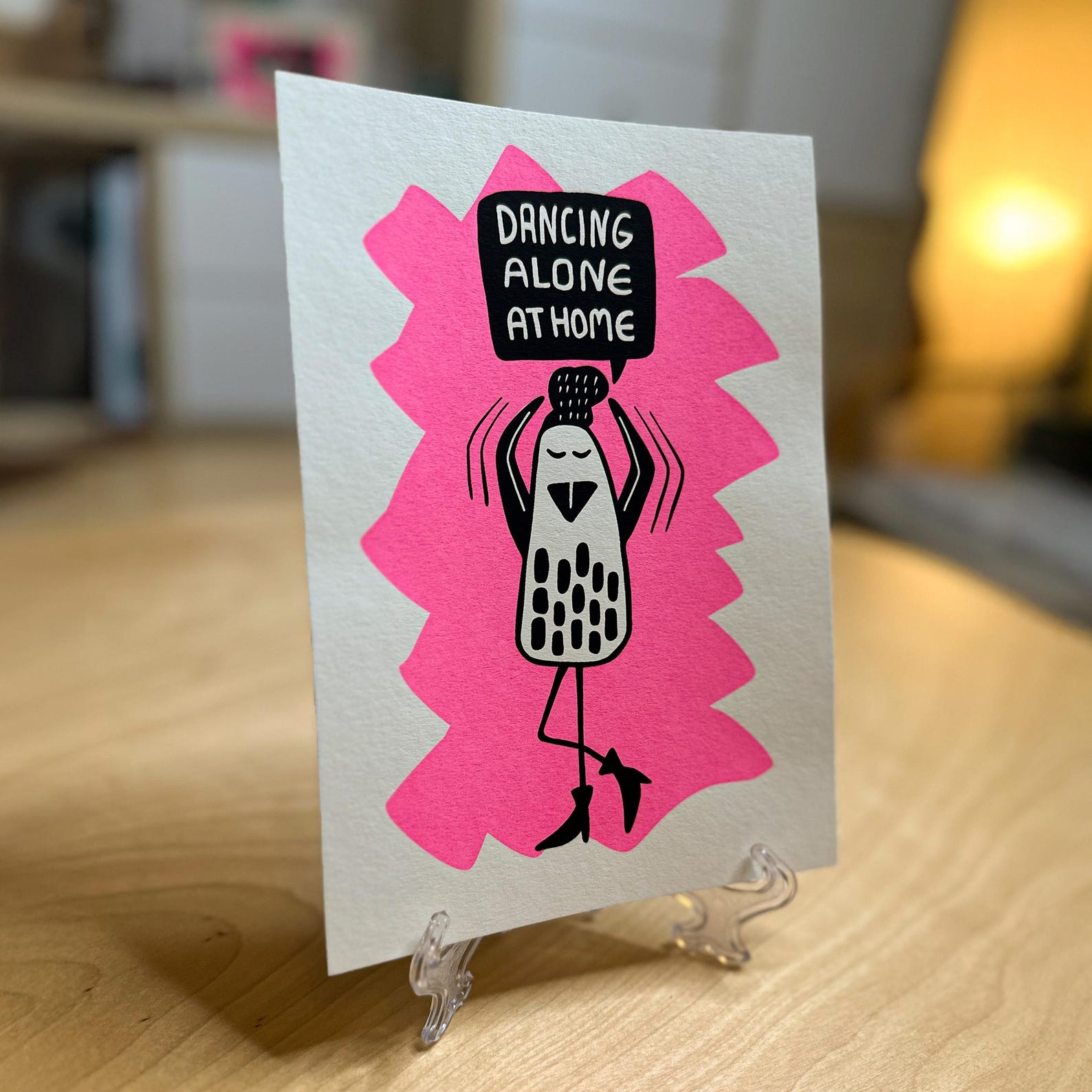 Dancing Alone at Home – Handprinted Bird Cartoon Screen Print - Etsy