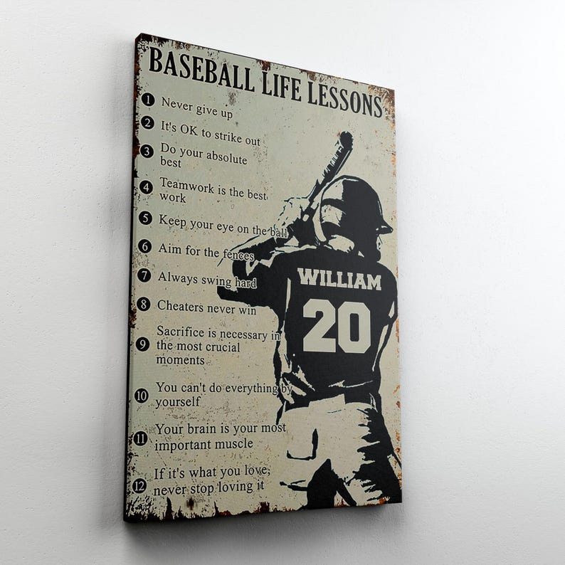 Personalized Baseball Life Lessons Poster, Custom Name Number Player ...