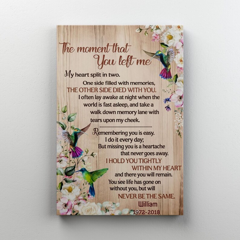 Sympathy Memorial Hummingbird Poster Canvas, Loss of Loved One Gift ...