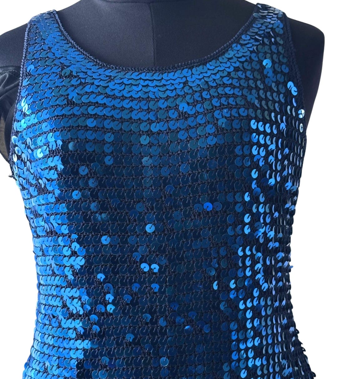 Vintage 90s Crochet Cobalt Blue Sequin Tank Top | Layering Party Top ...