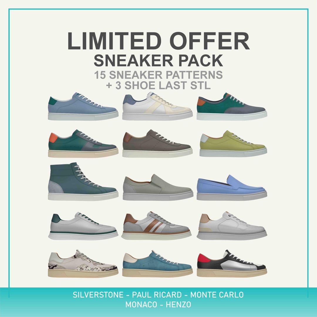 Sneaker Pattern Bundle PDF DXF | 15 Templates, 3 Shoe Last STL (digital ...