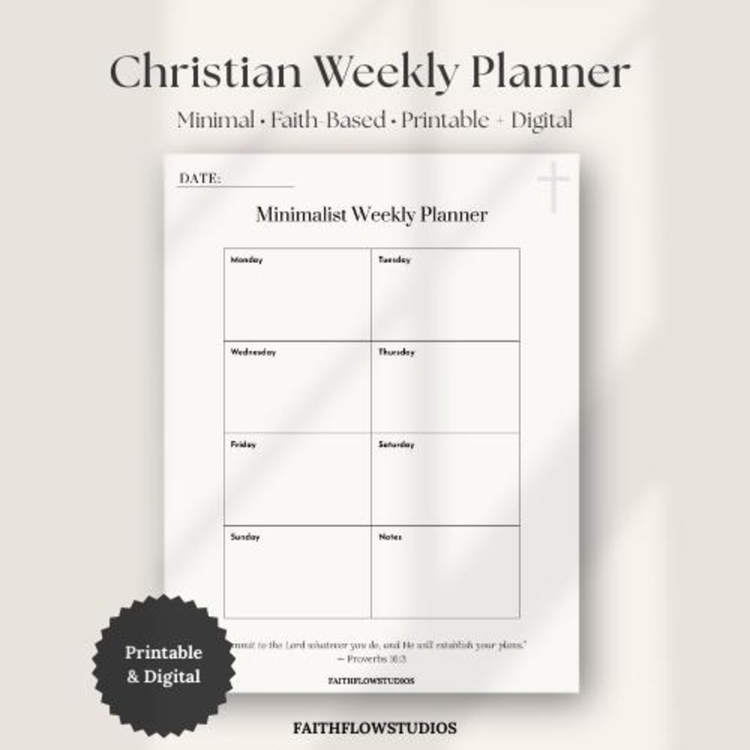 Christian Weekly Planner | Faith-based Schedule | Minimal Black ...