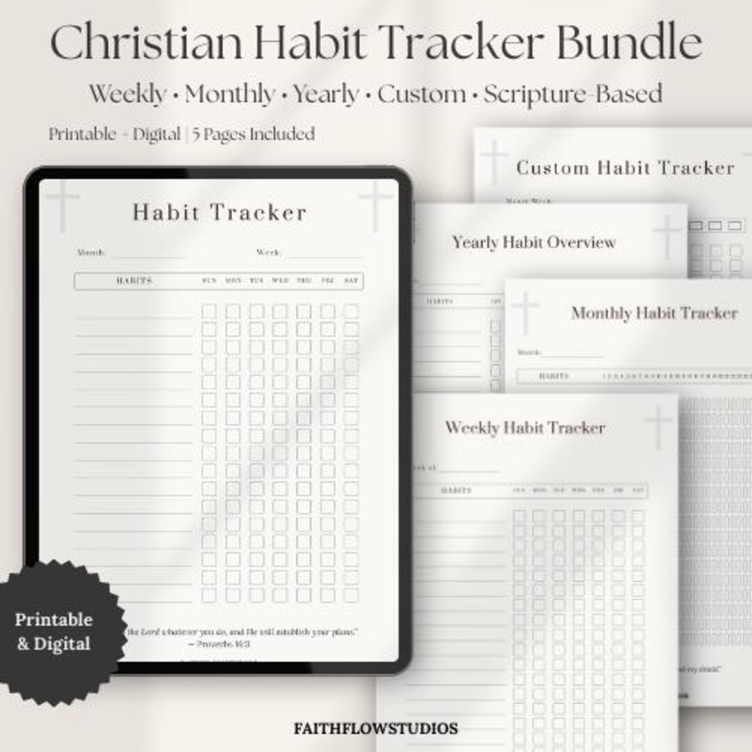 Christian Habit Tracker Bundle | Weekly, Monthly & Yearly Habit Tracker ...