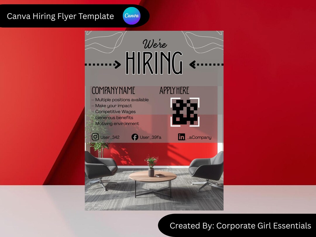 We're Hiring Red Canva Template, Bussines Flyer, Social Media Promotion ...
