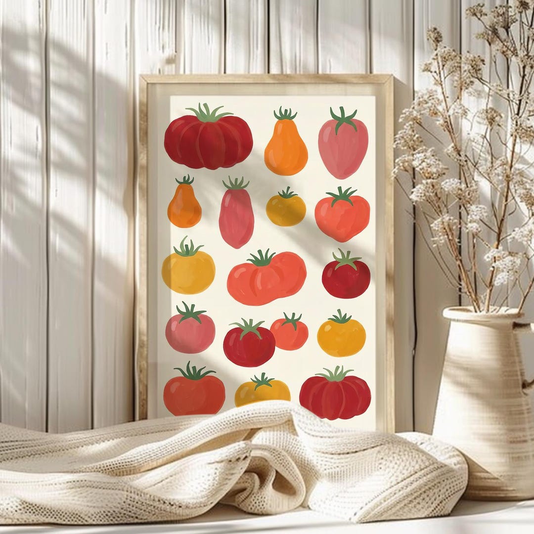 Heirloom Tomato Print, Mid Century Art, Retro Food Art, Red Tomato ...
