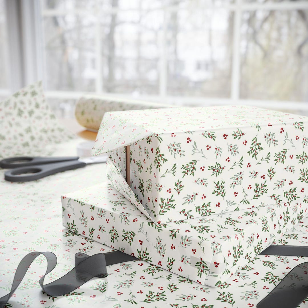 Christmas Mistletoe Wrapping Paper - Holiday Gift Wrap, Festive Present ...
