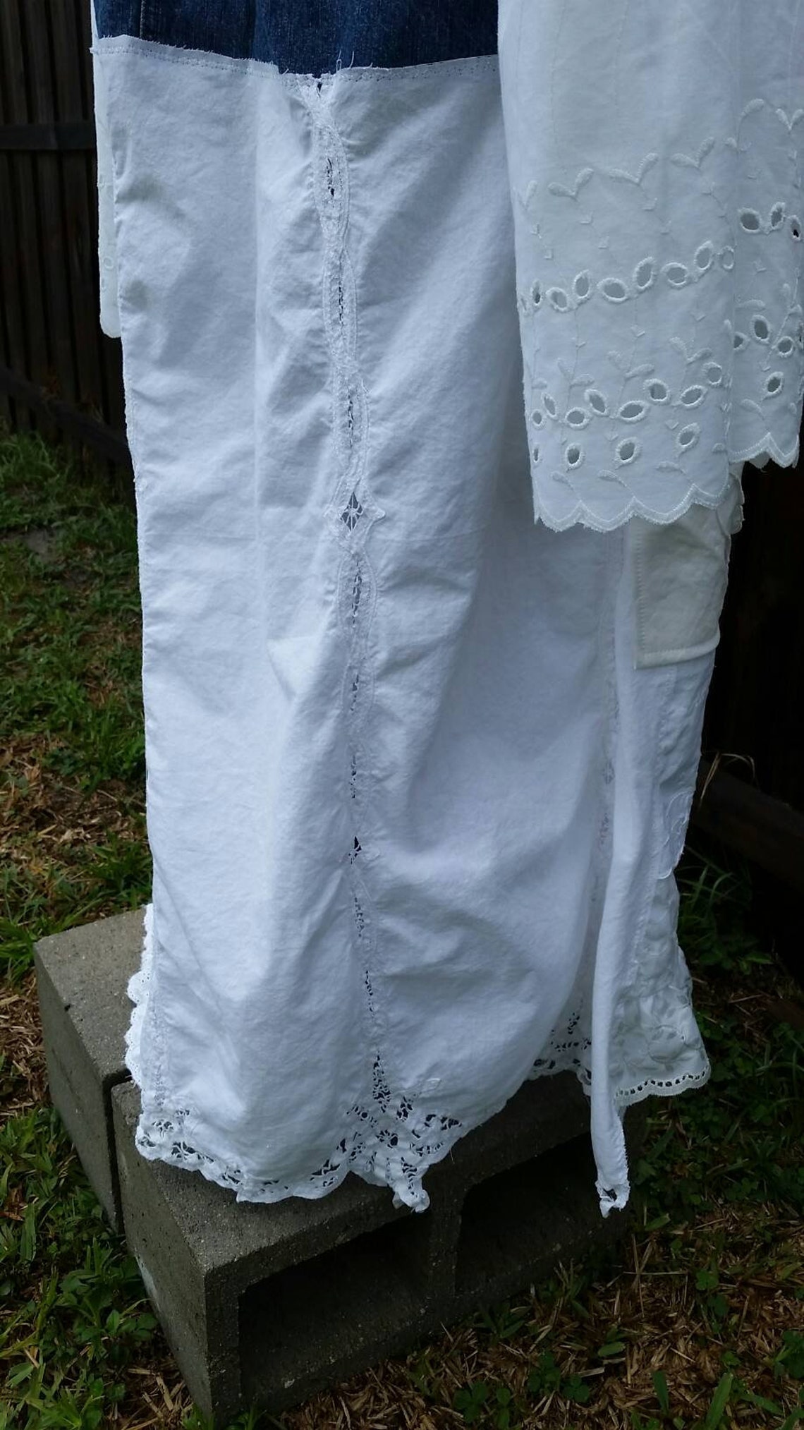 Upcycled Denim and White Lace Duster Jacket | Etsy