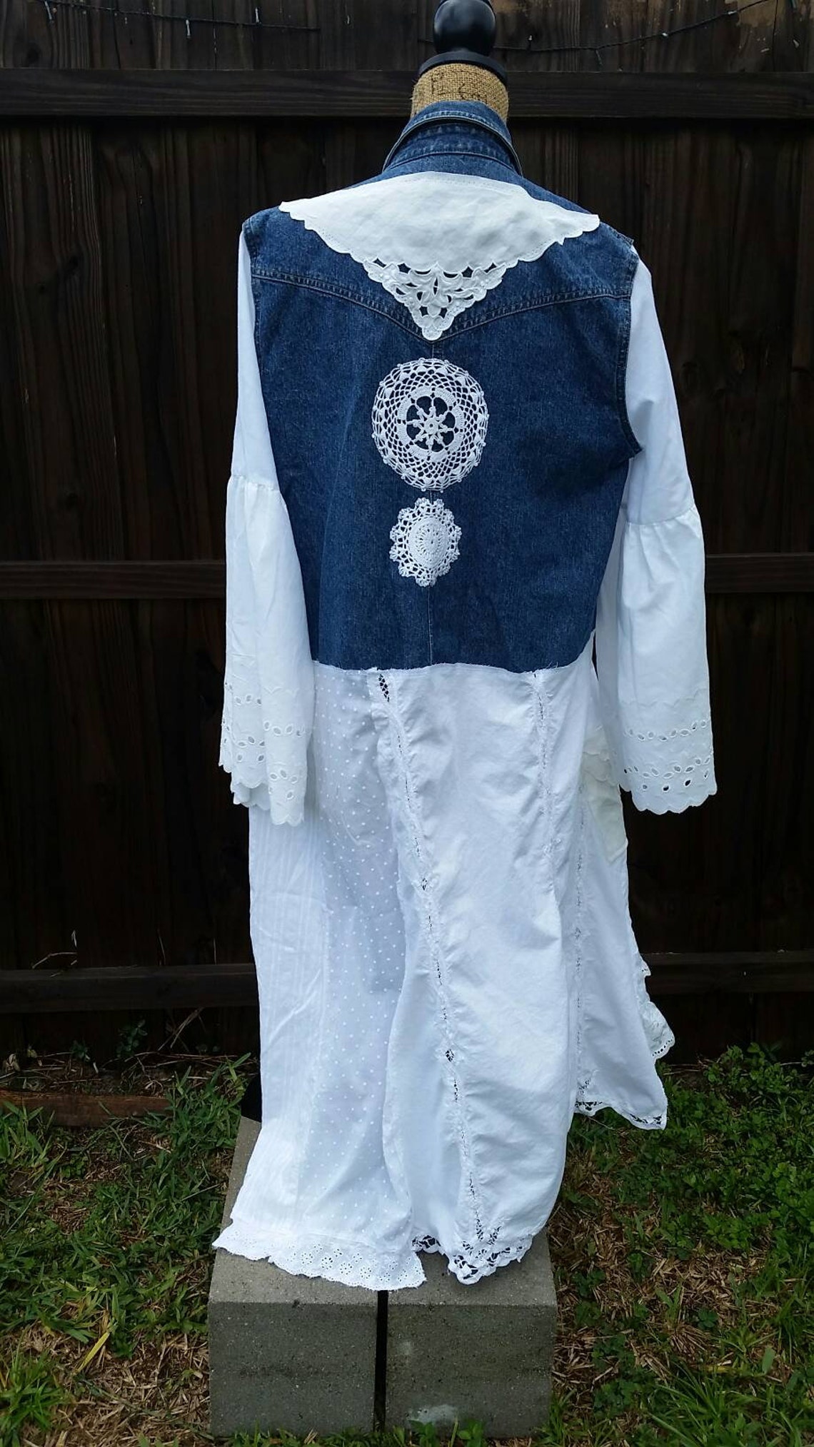 Upcycled Denim and White Lace Duster Jacket | Etsy