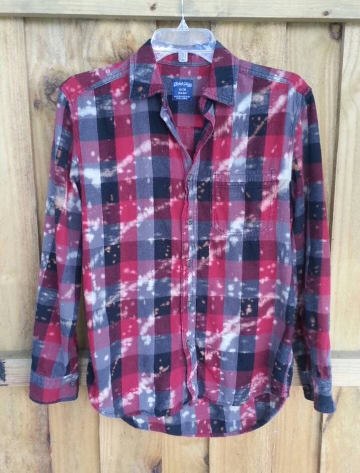 Bleached Distressed Flannel Shirt Rustic Flannel Size Small Black Red ...