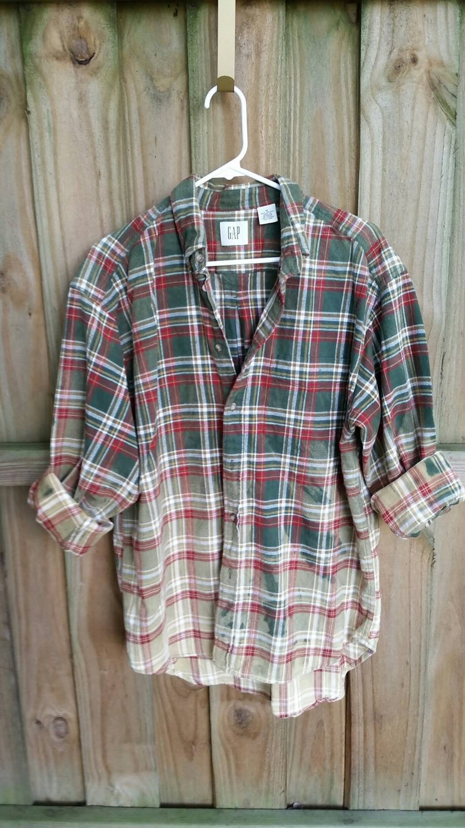 Men's Medium Distressed Flannel Shirt Green Tan Rust Fall Colors - Etsy