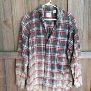 Men's Medium Distressed Flannel Shirt Green Tan Rust Fall Colors - Etsy